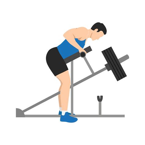 Man Doing Bent Over T Bar Row With Chest Supported Flat Vector