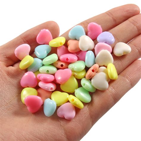 Badu Bg 100 200бр Многоцветни акрилни мъниста със сърце и цветя със