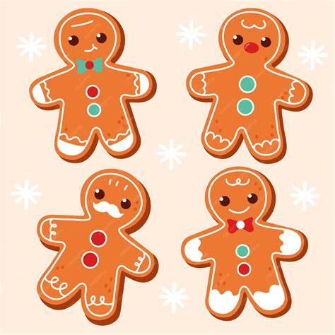 Premium Vector Set Of Cute Gingerbread Cookies For Christmas With Man