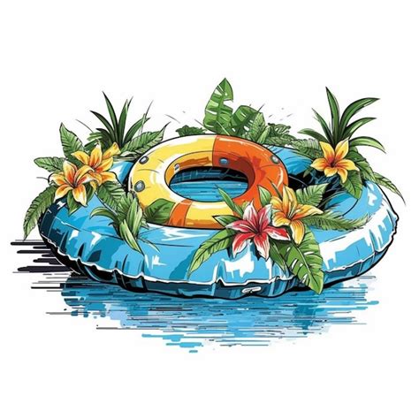 Premium Ai Image A Drawing Of A Float Ring With Flowers And Leaves Floating In The Water