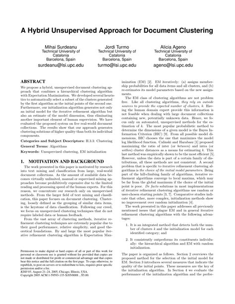 Pdf A Hybrid Unsupervised Approach For Document Clustering