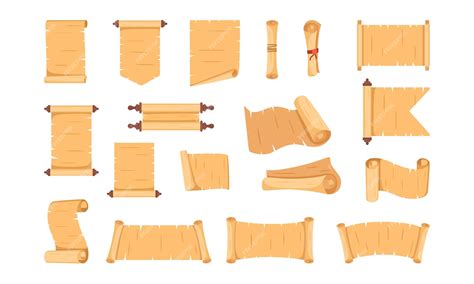 Premium Vector Parchment Scrolls Set Vector Illustration Cartoon Isolated Old Papyrus Rolls