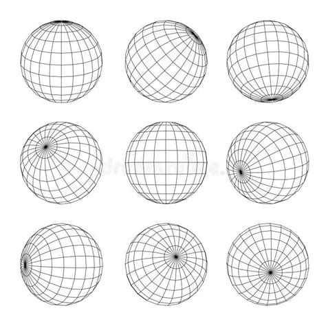 Globe Grid Set Earth Planet Orb Wireframe In Nine Position Geographical Longitude Latitude