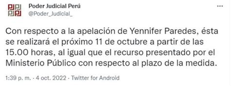 Yenifer Paredes Poder Judicial Reprograma Audiencia De Apelación Tras