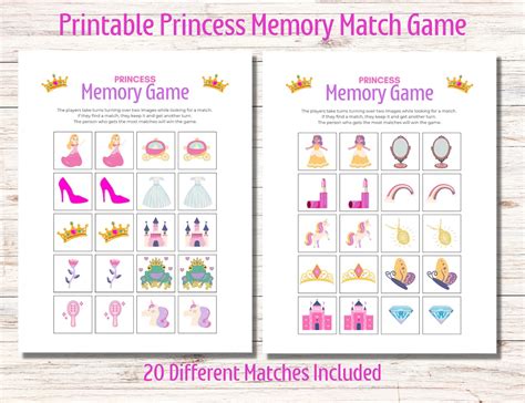 Princess Memory Matching Game Princess Preschool Game Etsy