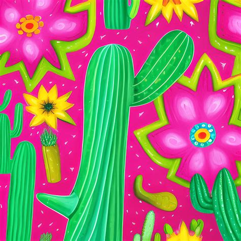 Cactus Llama Desert Mexican Bright Colors Painting Illustration Hyper