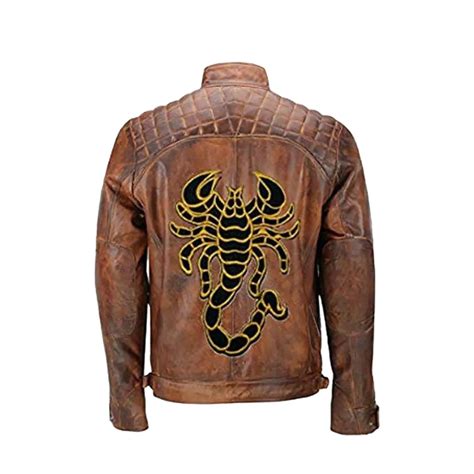 Mens Cafe Racer Scorpion Biker Leather Jacket JM