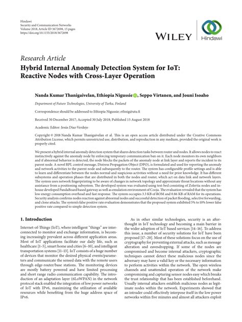 Pdf Hybrid Internal Anomaly Detection System For Iot Reactive Nodes With Cross Layer Operation