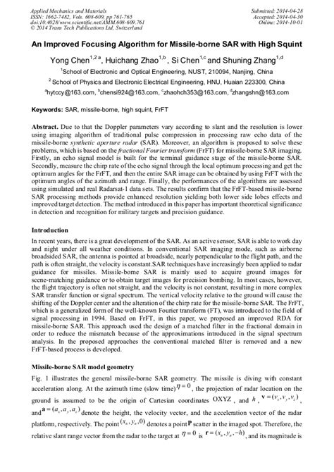 An Improved Focusing Algorithm For Missile Borne Sar With High Squint Scientificnet