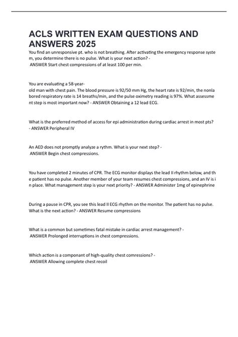 Acls Written Exam Questions And Answers 2025 Acls Heartcode Stuvia Us