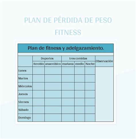 Plantilla De Excel Formulario De Gestión Del Plan De Pérdida De Peso Y