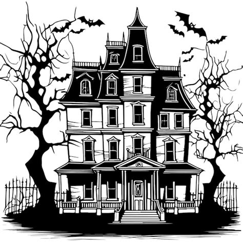 Premium Vector Halloween Scary House Sketch With Tree And Bats Hand