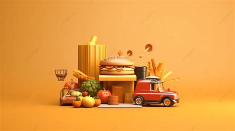 온라인 주문 배송 및 전자 상거래의 디지털 쇼핑 3d 일러스트 레스토랑 앱 음식 앱 음식 주문 배경 일러스트 및 사진 무료