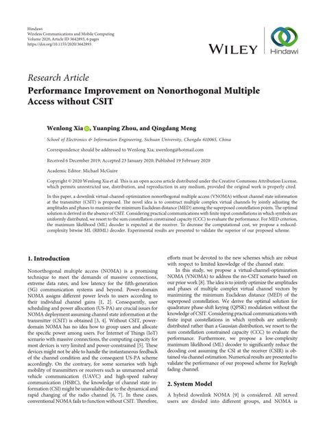 pdf performance improvement on nonorthogonal multiple access without csit