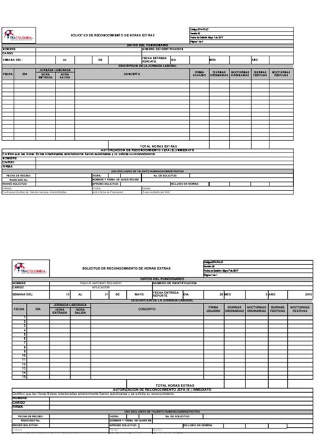 Formato De Horas Extras Pdf