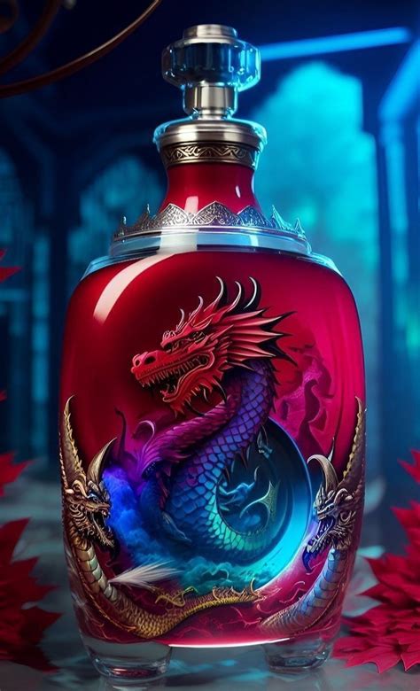 Red Glass Bottle With Dragon Design