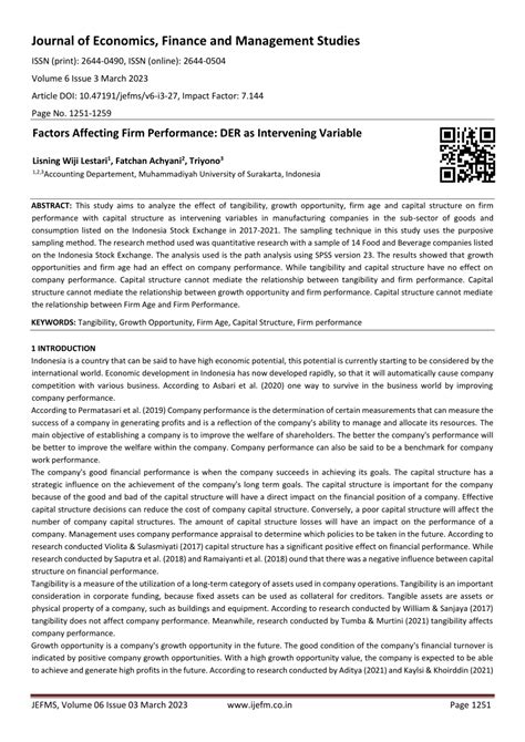 Pdf Factors Affecting Firm Performance Der As Intervening Variable