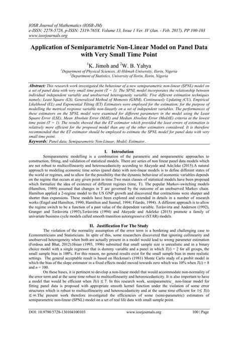 Application Of Semiparametric Non Linear Model On Panel Data With Very
