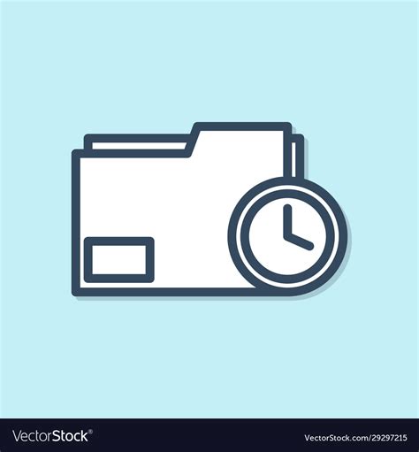 Blue Line Document Folder With Clock Icon Isolated