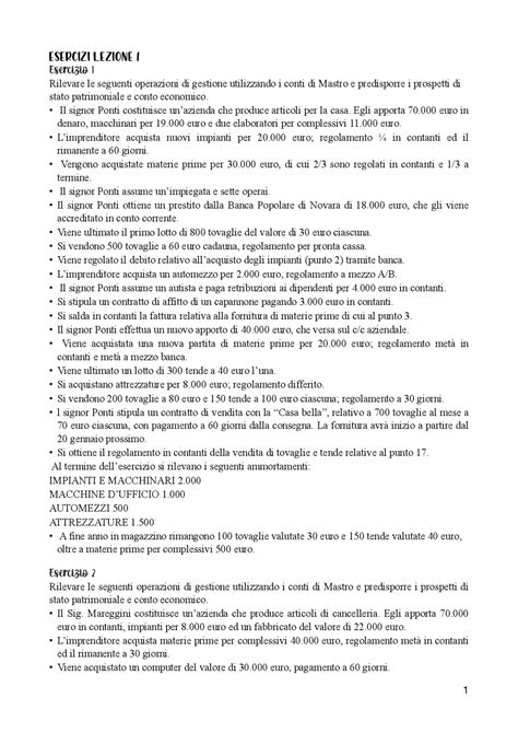 Esercizi Ragioneria Completi Esercizi Di Ragioneria Docsity