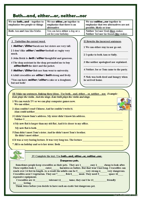 Both And Either Or Neither English ESL Worksheets Pdf Doc