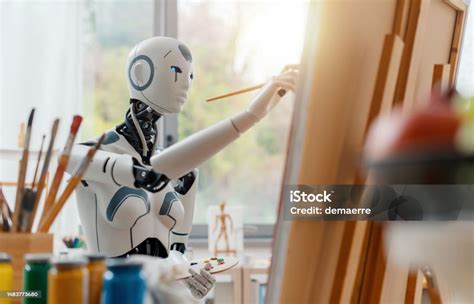 아트 스튜디오에서 Ai 로봇 페인팅 인공지능에 대한 스톡 사진 및 기타 이미지 인공지능 예술 회화 Istock