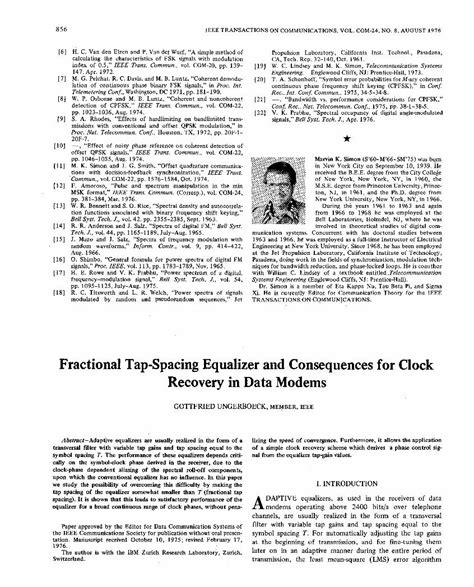Pdf Fractional Tap Spacing Equalizer And Consequences For Clock Recovery In Data Modems