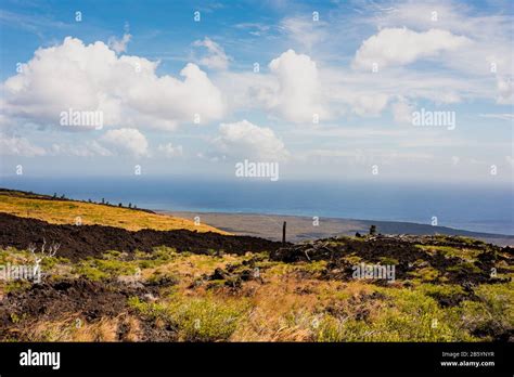 View From Chain Of Craters Road Over The Hardening Lava And Out To The