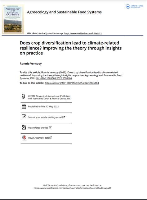 Does Crop Diversification Lead To Climate Related Resilience Improving