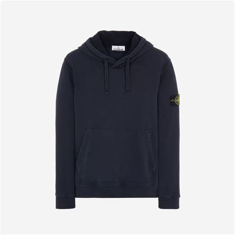 스톤 아일랜드 64120 코튼 플리스 후드 스웨트셔츠 네이비 블루 22fw Stone Island Kream