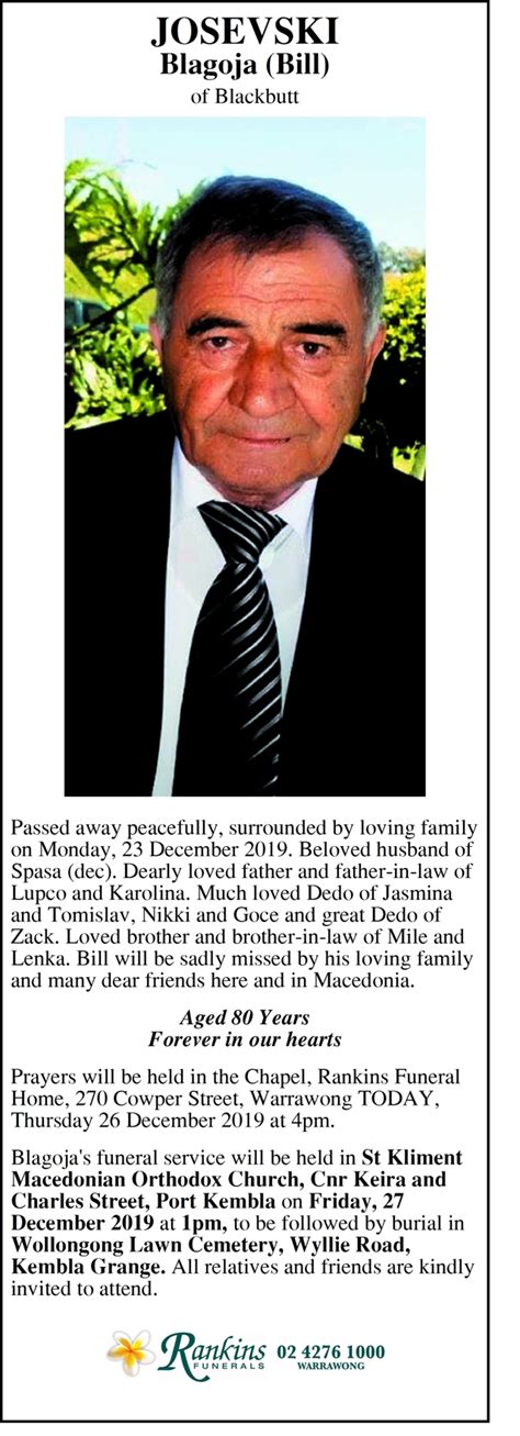 Josevski Tributes Illawarra Mercury Illawarra Mercury
