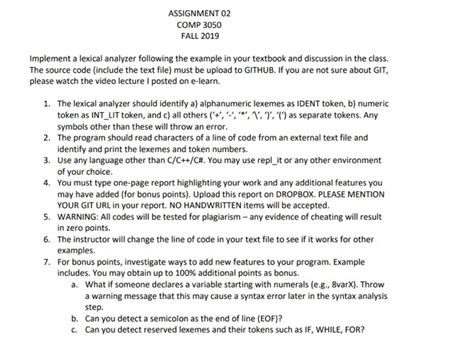 Solved Assignment Comp Fall Implement A Lexical Chegg