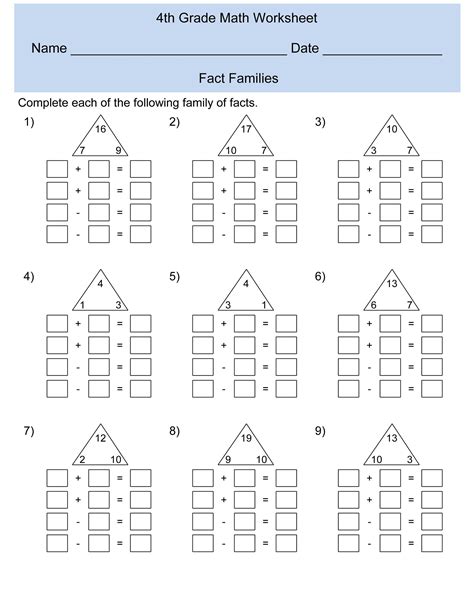 Math Facts For Th Graders Printables Sheets
