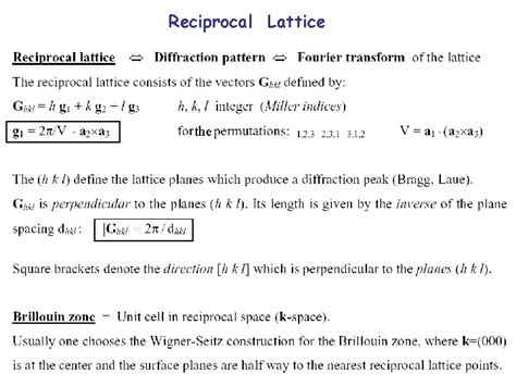 Reciprocal Lattice The Brillouin Zone The Brillouin Zone