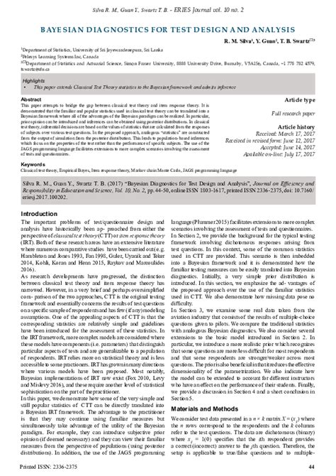 Pdf Bayesian Diagnostics For Test Design And Analysis