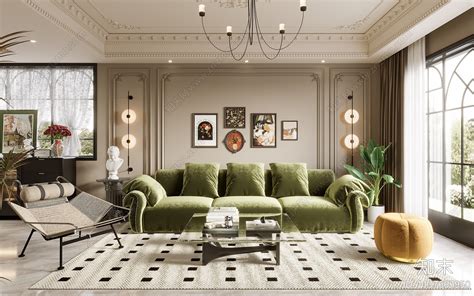 法式复古客厅3d模型下载【id1137667950】知末3d模型网