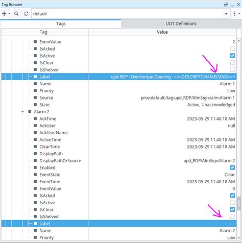 Udt Dynamic Alarm Label Doesnt See Memory Tag Values When The Gateway
