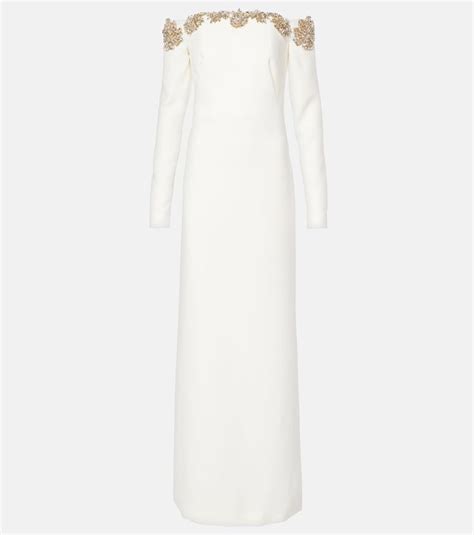 Meline Embellished Crêpe Gown In White Costarellos Mytheresa