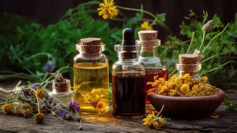 Medicinal Herbs And Tinctures Alternative Medicine Selective Focus