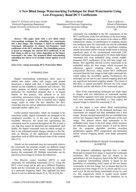 Pdf A New Blind Image Watermarking Technique For Dual Watermarks
