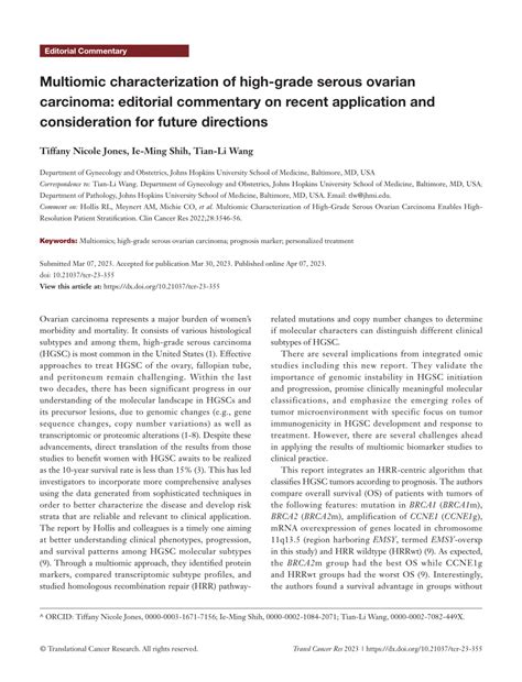 Pdf Multiomic Characterization Of High Grade Serous Ovarian Carcinoma