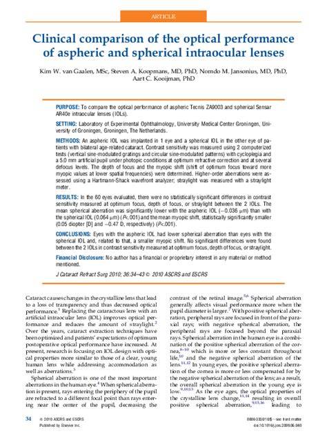 Pdf Clinical Comparison Of The Optical Performance Of Aspheric And Spherical Intraocular Lenses