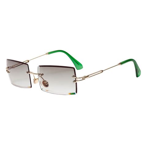 Rimless Rectangle Sunglasses Tinted Frameless Eyewear Vintage