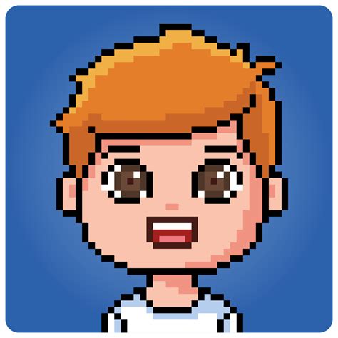 8 Bit Pixel Human Portrait Cartoon Boy For Game Assets In Vector