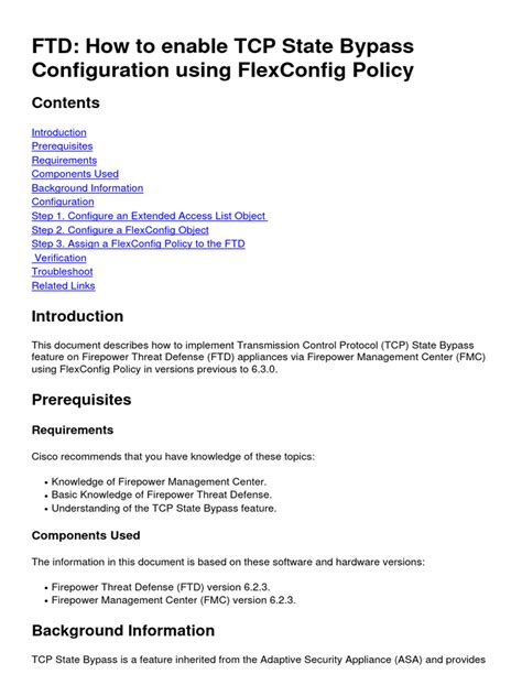 Ftd How To Enable Tcp State Bypass Conf Pdf Transmission Control