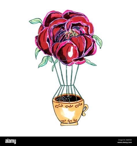 Watercolor Hand Drawn Conceptual Illustration Of Hot Air Ballon In The