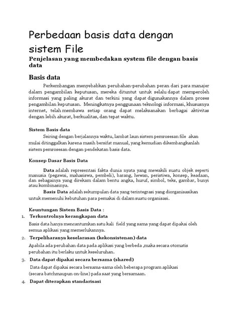 Pdf Perbedaan Basis Data Dengan Sistem File Dokumen Tips