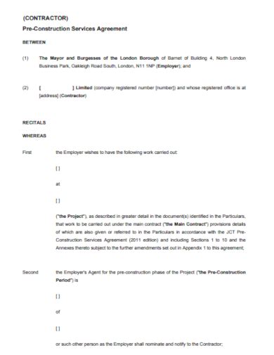 25 Free Pre Construction Agreement Samples To Download