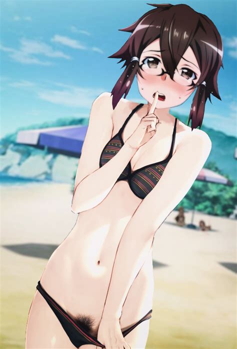 Rule 34 1girls Asada Shino Bikini Blush Breasts Brown Eyes Brown Hair