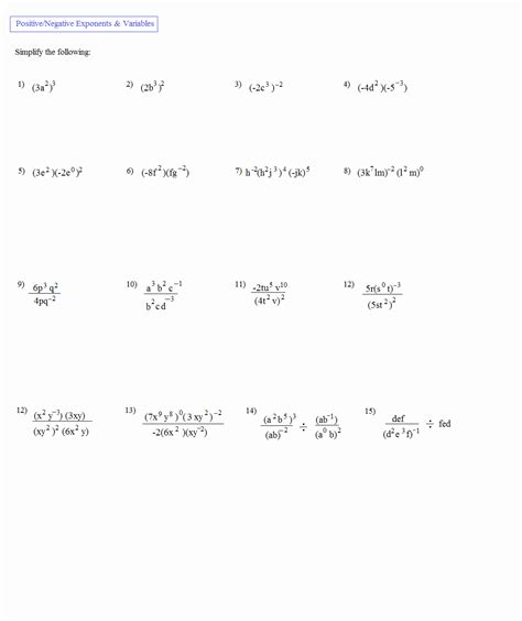 50 Negative Exponents Worksheet Pdf